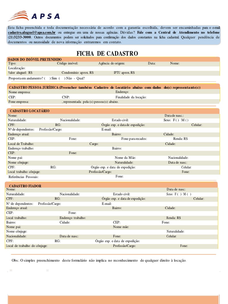 Ficha Cadastral RJ | PDF