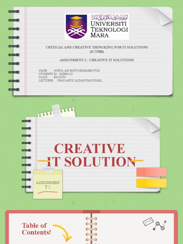 Critical and Creative Thingking For It Solutions (ICT500) Assignment 2: Creative It Solutions ...