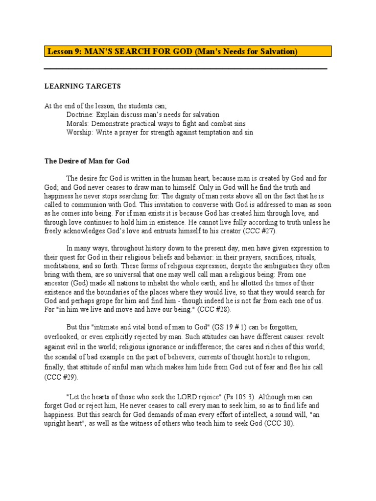 Lesson 9: MAN'S SEARCH FOR GOD (Man's Needs For Salvation) : Learning ...