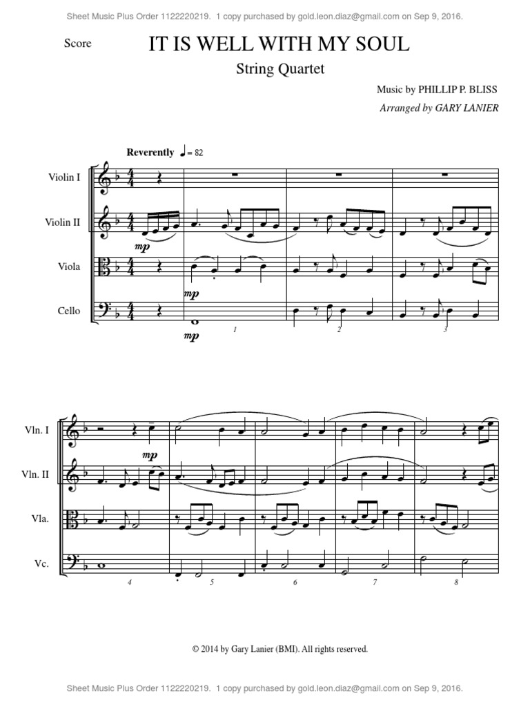 It Is Well With My Soul String Quartet Score and Parts - Password ...