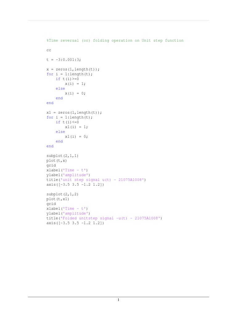 %time Reversal (Or) Folding Operation On Unit Step Function: For If | PDF