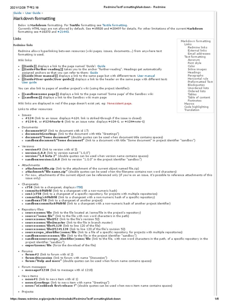 Redmine Markdown Formatting Guide | PDF | Hyperlink | Html Element