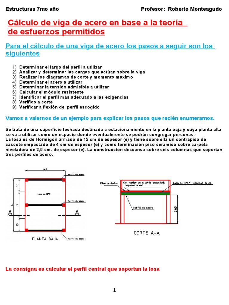 Cálculo de Viga de Acero. Ejercicio Resuelto. Viga Central | PDF | Hormigón | Acero