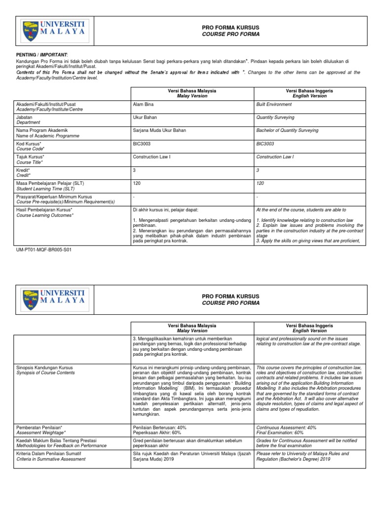 Course Pro Forma | PDF