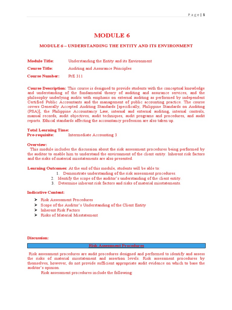 Module 6 - Understanding The Entity and Its Environment | PDF | Audit ...
