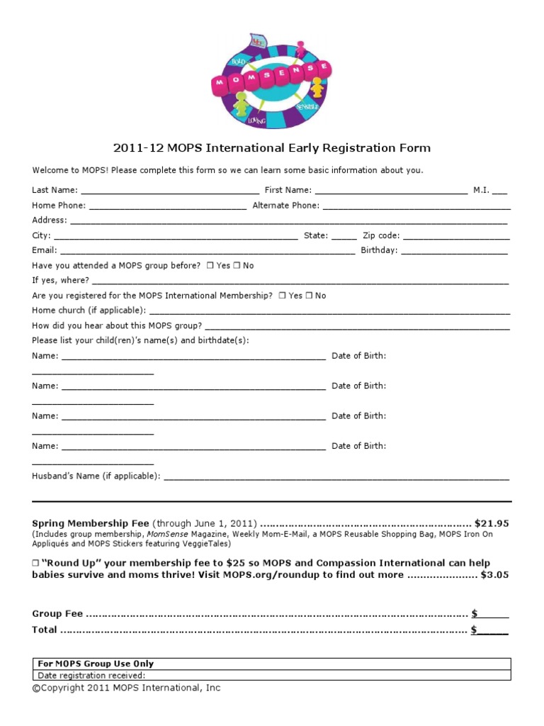 2011 Mops Mom Early Registration | PDF