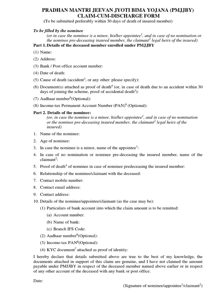 PMJJBY Claim Form Rules | PDF | Magistrate | Identity Document