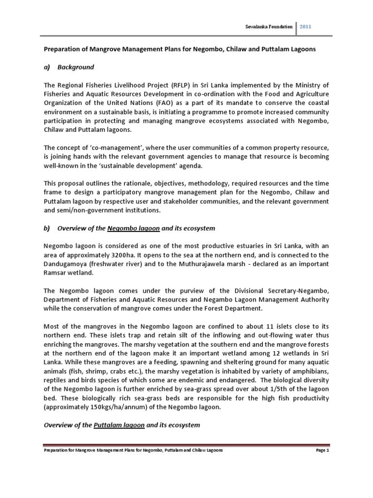 Mangrove Management Plans for Sri Lanka | PDF | Mangrove | Wetland