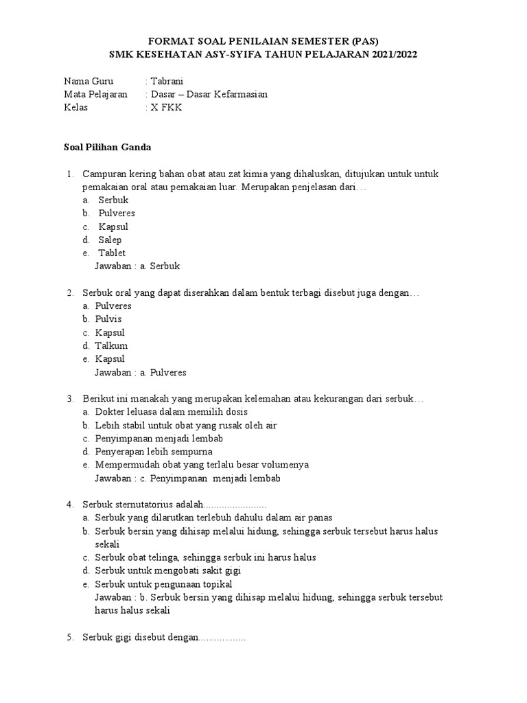 SOAL DDK X PAS Ganjil | PDF