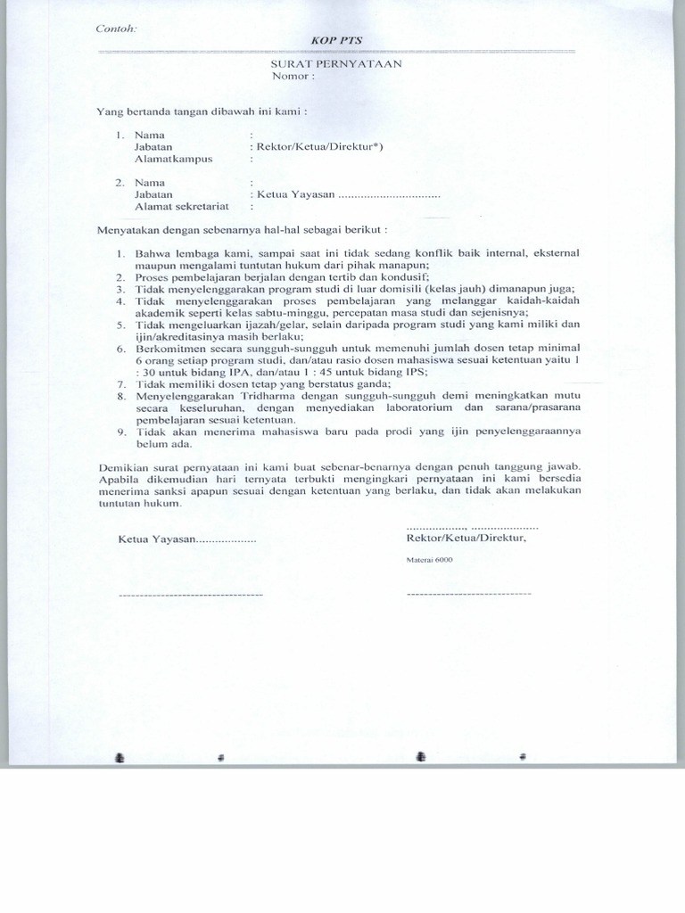 Format Surat Pernyataan Taat Azas - Bebas Konflik | PDF