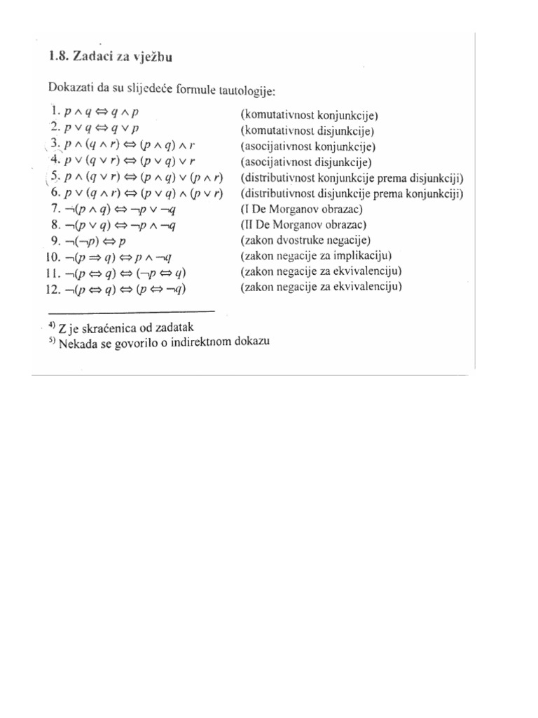 Elementi Mat. Logike - TAUTOLOGIJA, Zadaci Za Vježbu | PDF