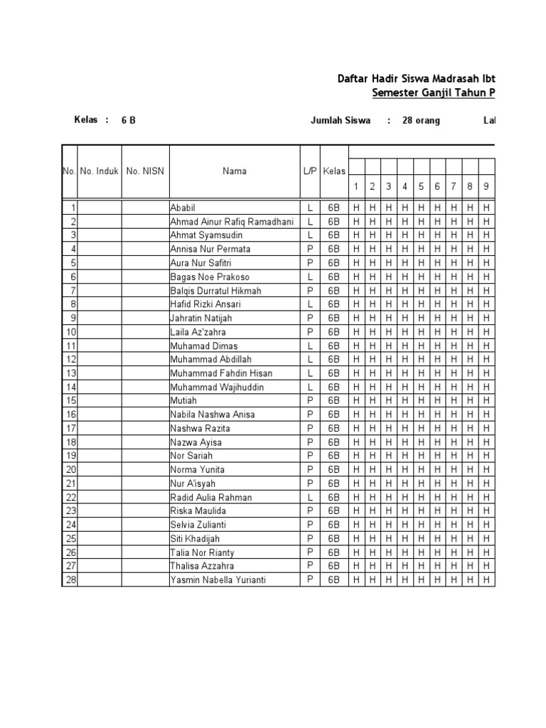 Absensi Siswa Rekap Otomatis Semester Ganjil | PDF