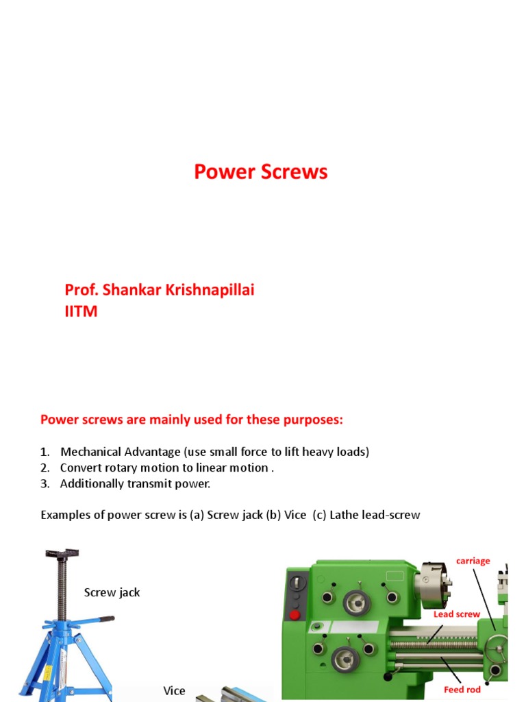 Power Screws: Prof. Shankar Krishnapillai Iitm | PDF | Screw | Stress ...