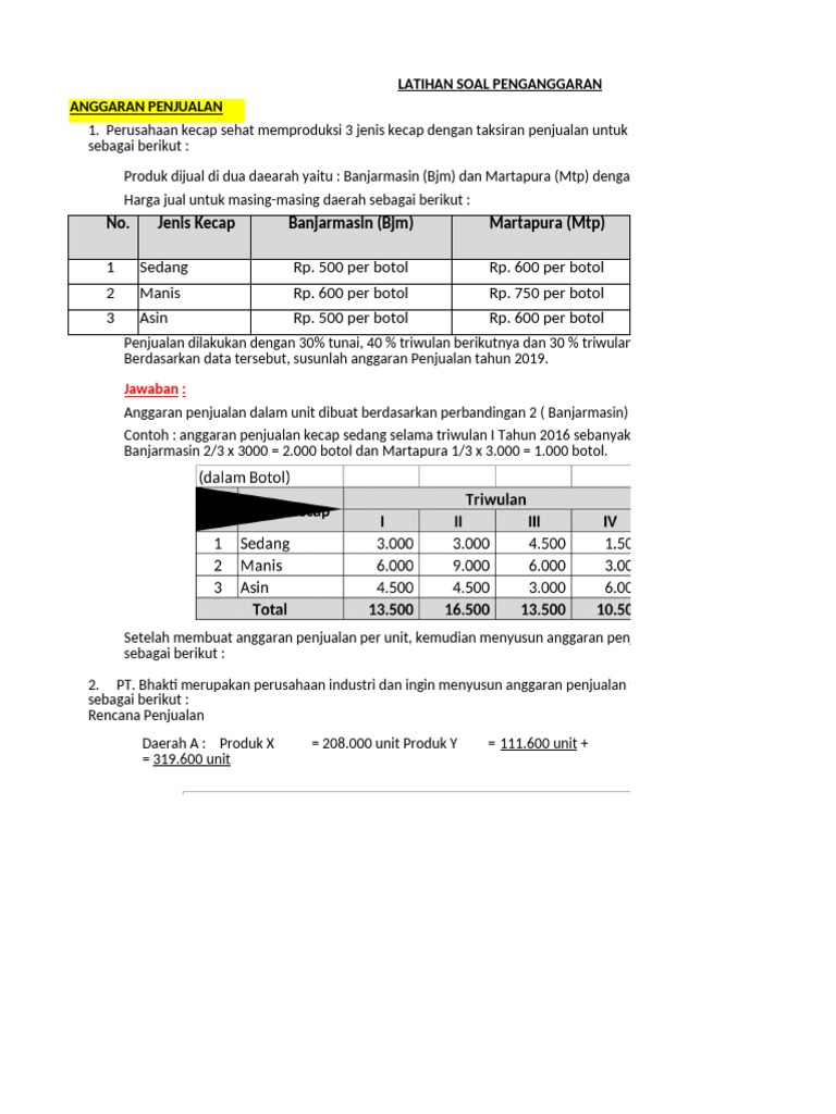 LATIHAN SOAL PENGANGGARAN - Doc-Dikonversi | PDF