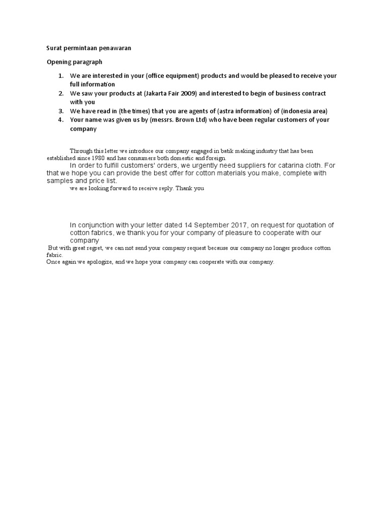 Request for Quotation: Cotton Fabrics | PDF | Law