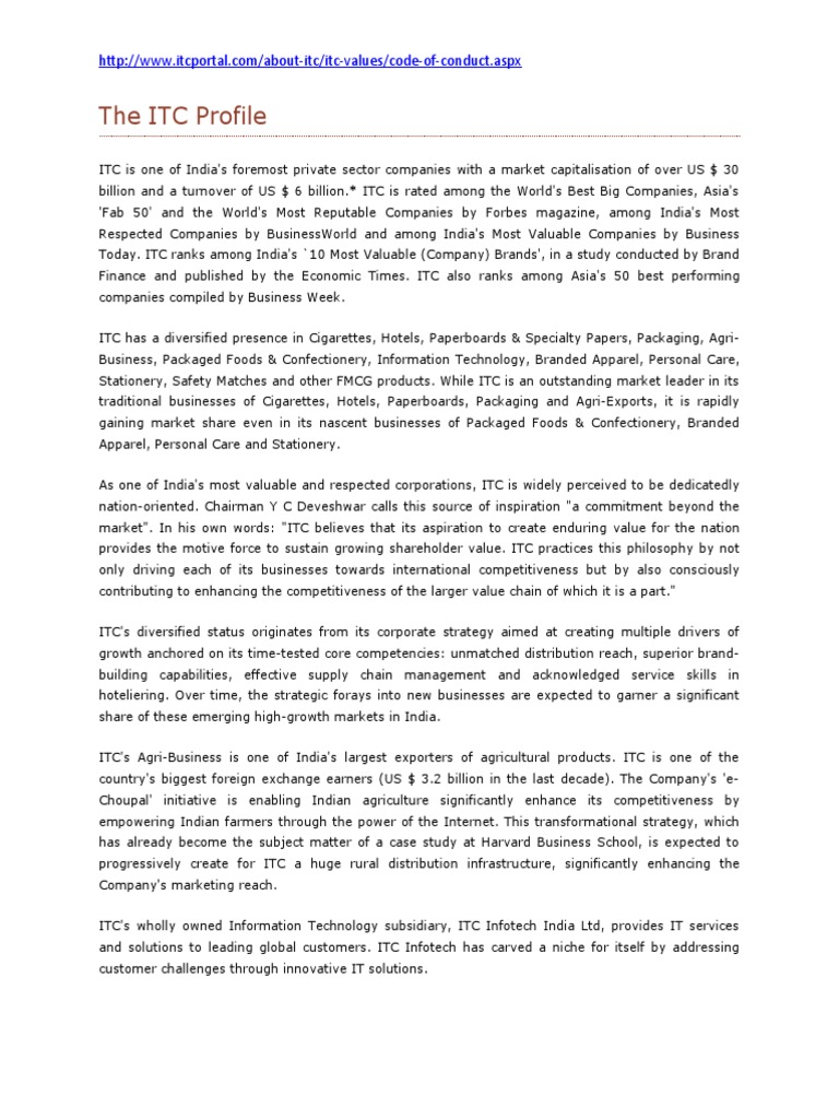 The ITC Profile | PDF | Economies | Business