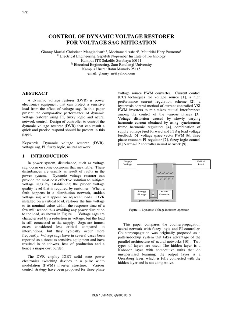 Comparative Performance of Dynamic Voltage Restorer Using PI, Fuzzy Logic and Neural Network ...