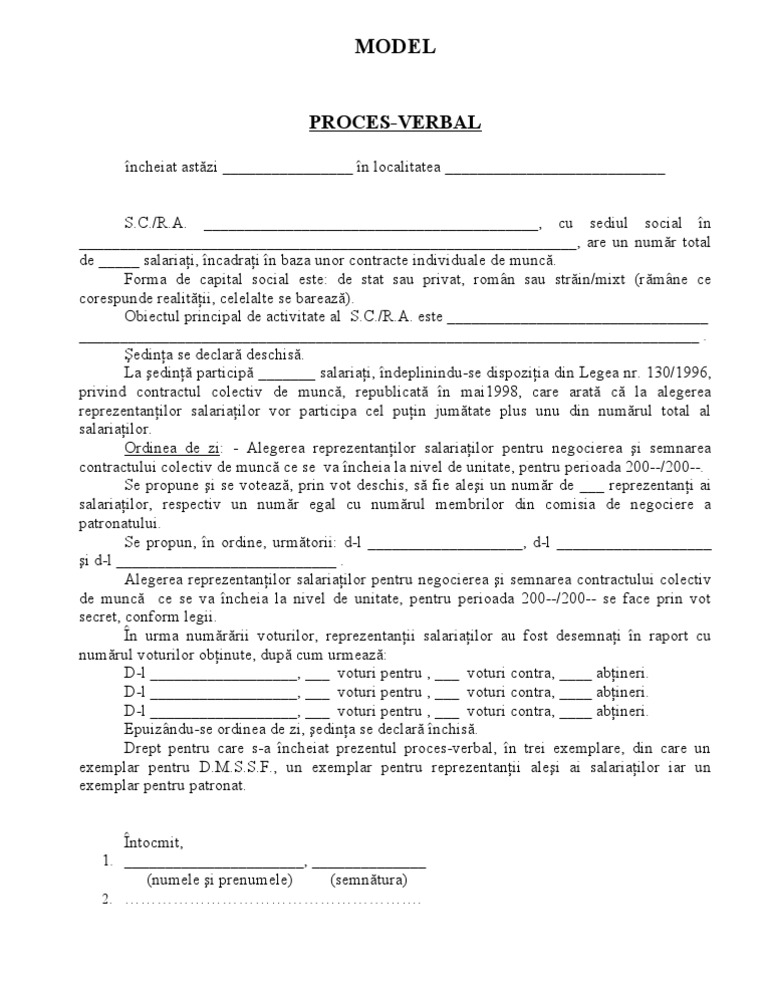 MODEL Proces-Verbal Alegere Reprez Salariati | PDF