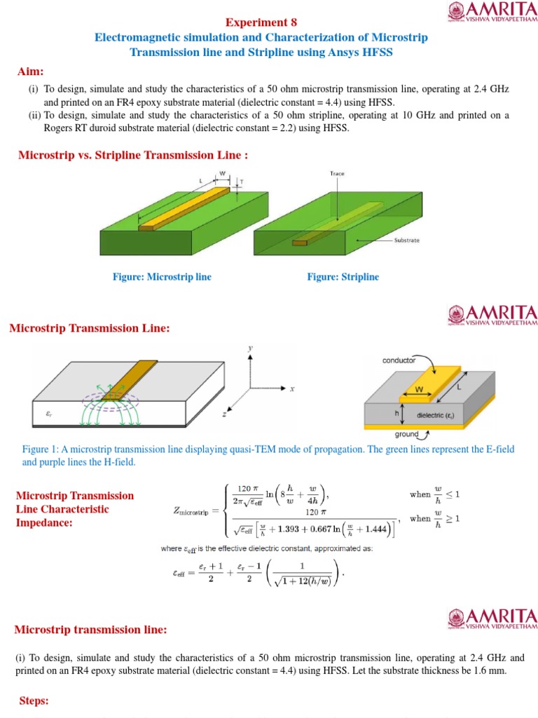 Exp 8 MicrostripLine and Stripline HFSS | PDF | Transmission Line | Physics