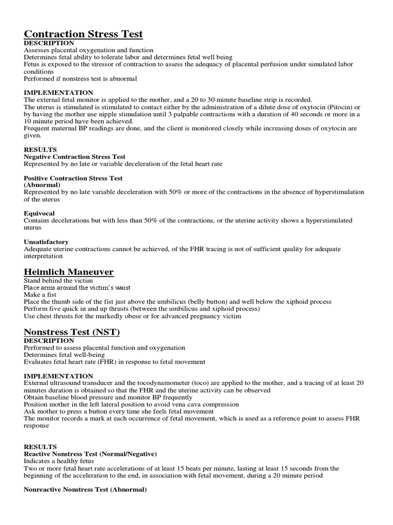 Contraction Stress Test: Heimlich Maneuver | PDF | Fetus | Childbirth