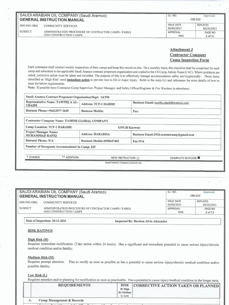 Camp Inspection TCF1 - J | PDF