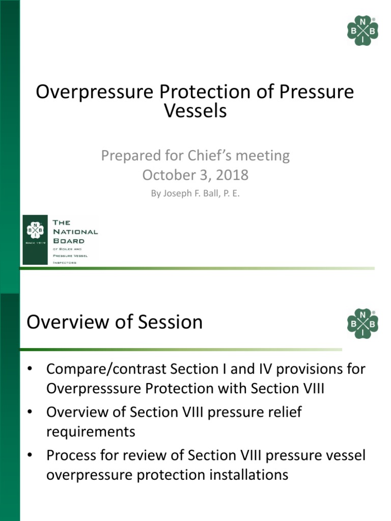 Overpressure Protection of Pressure Vessels: Prepared For Chief's ...