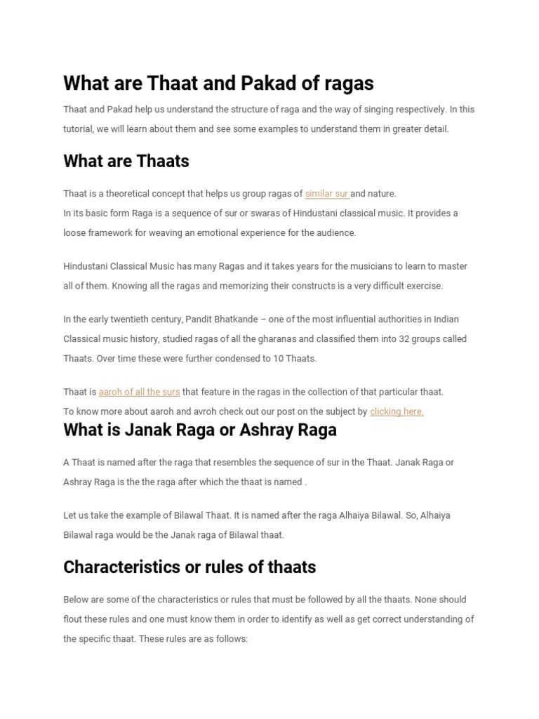 What Are Thaat and Pakad of Ragas | PDF | Classical And Art Music ...