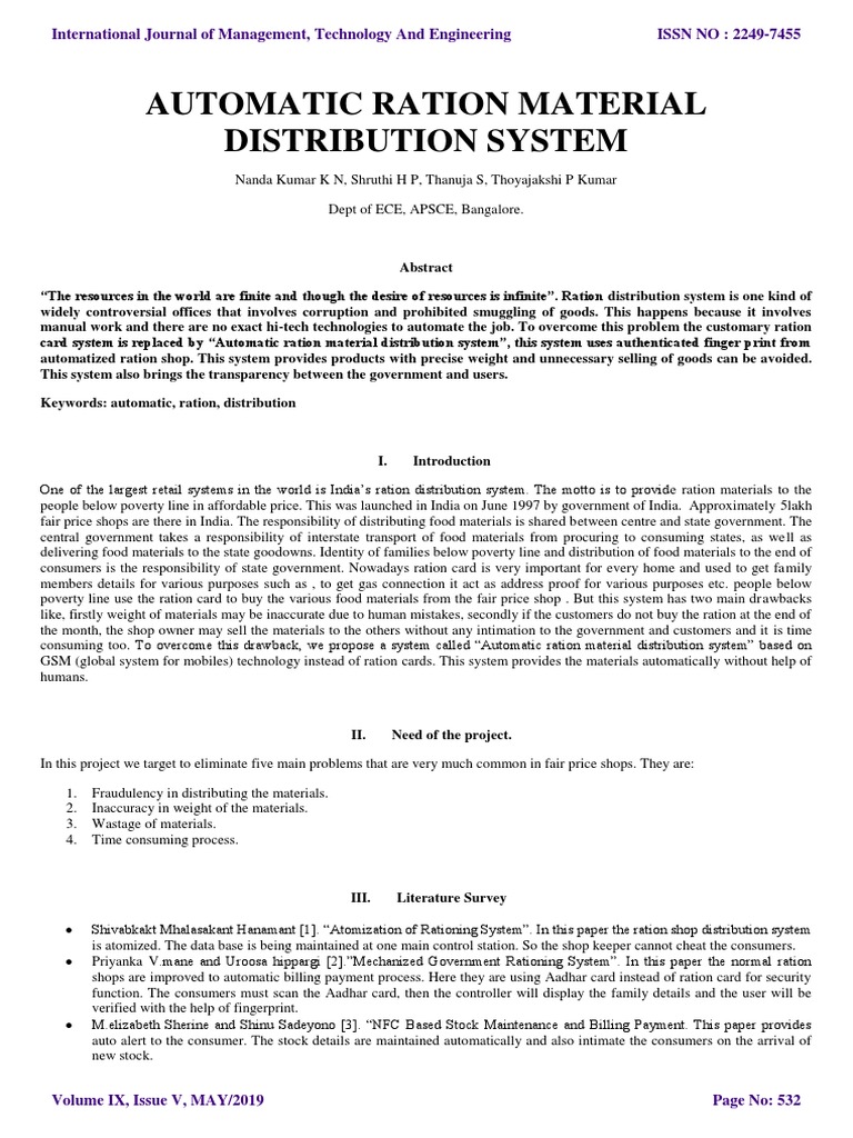 Automatic Ration Material Distribution System | PDF | Arm Architecture ...