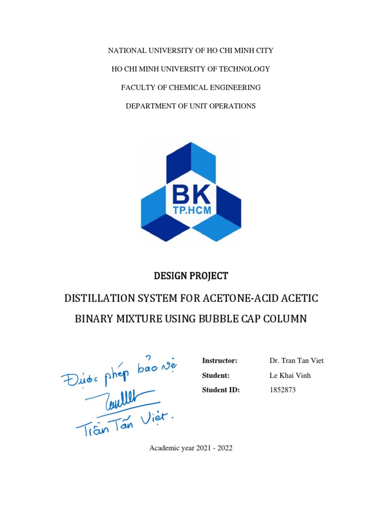 The Calculation Process For An Acetone - Acid Acetic Distillation ...