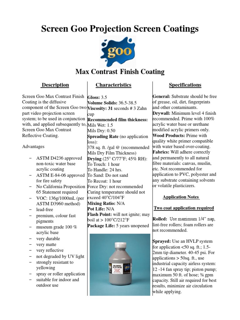 Screen Goo Projection Screen Coatings: Max Contrast Finish Coating ...