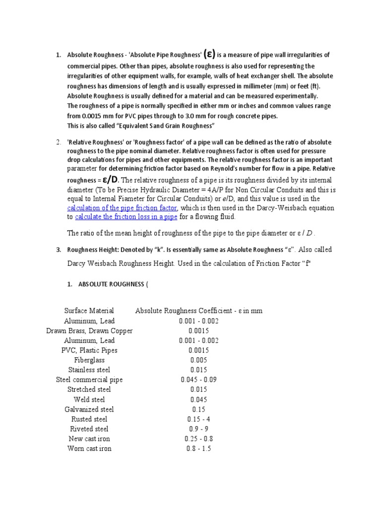 Calculation of The Pipe Friction Factor Calculate The Friction Loss in ...