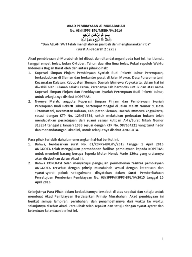 Contoh Akad Murabahah Semarang | PDF