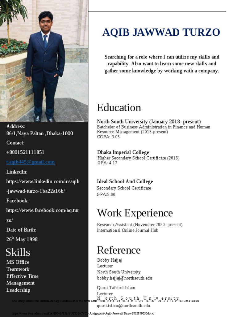 BUS251 CV CL Assignment Aqib Jawwad Turzo 1812850030 | PDF