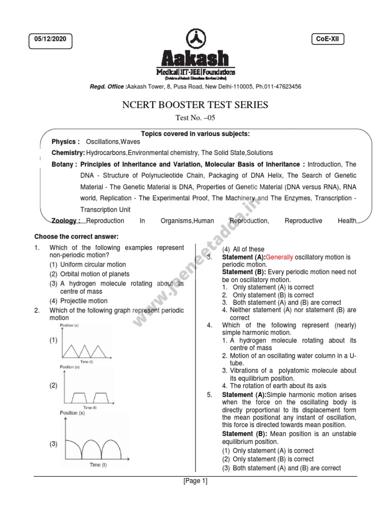 Ncert Booster Ncert Booster Test Series | PDF | Dominance (Genetics ...
