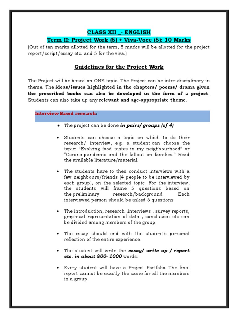 Class 12 English Project Guidelines | PDF | Essays | Educational Technology