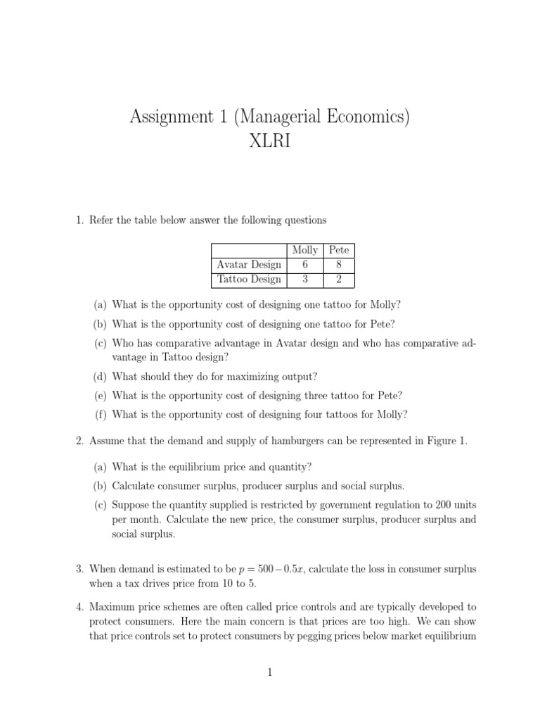 Assignment 1 (Managerial Economics) Xlri | PDF | Economic Surplus ...