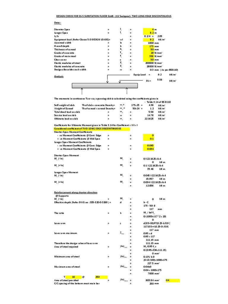Design Check of Reinforcement for Two Long Edge Discontinuous Slab of ...