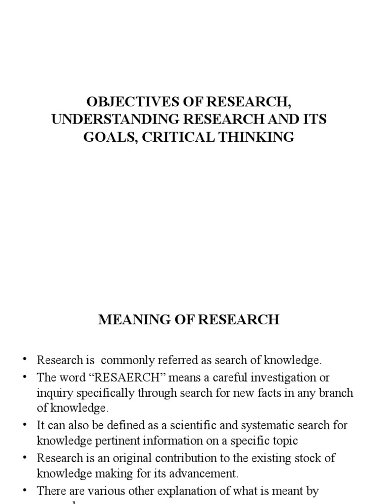 Research Objectives and Goals Explained | PDF | Critical Thinking ...