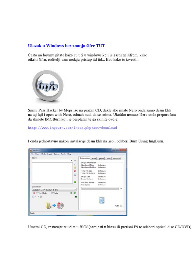 Ulazak U Windows Bez Znanja Sifre | PDF