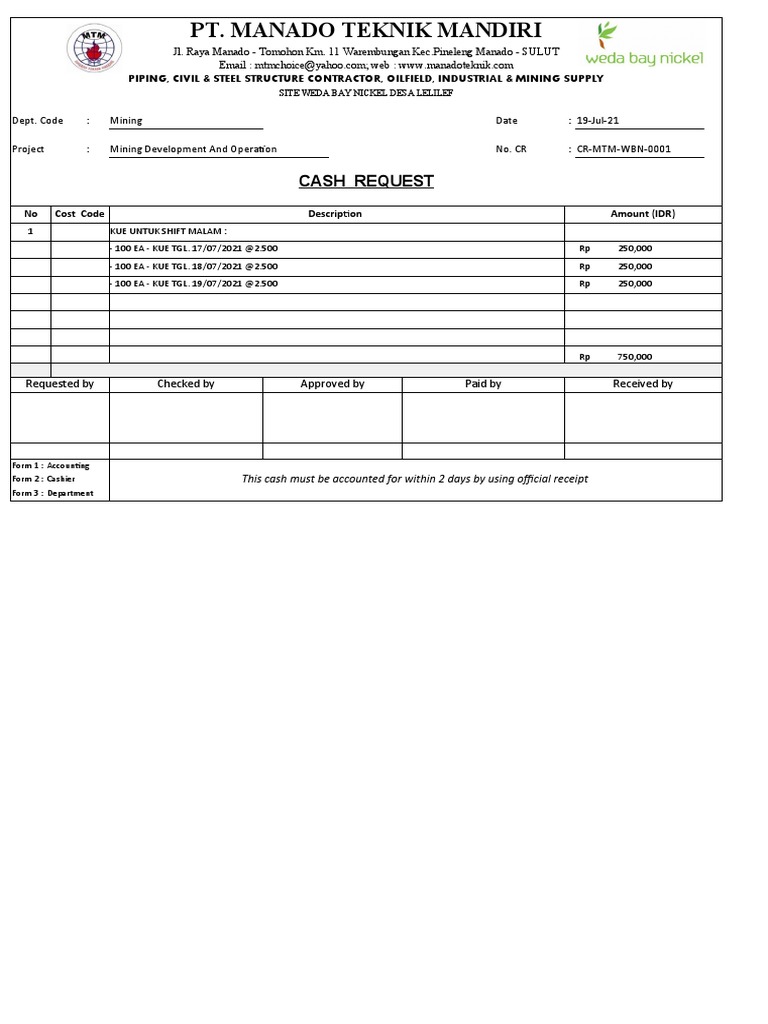 HR-FRM-003-Form - Cash Request | PDF | Indonesian Rupiah | Trade