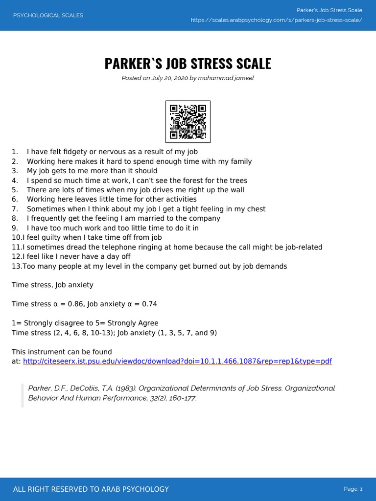 Parkers Job Stress Scale | PDF