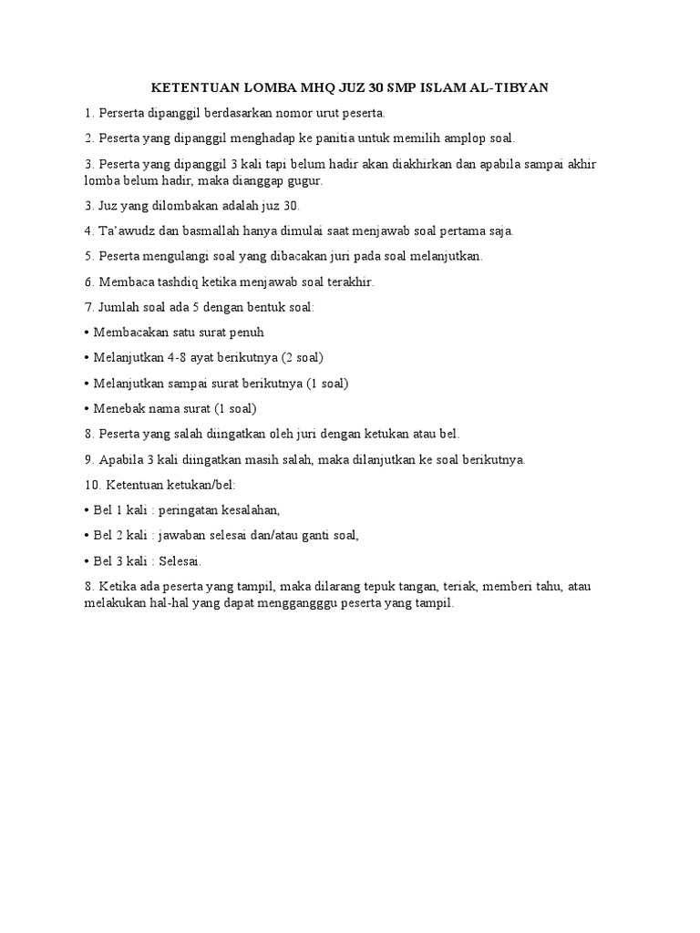 Ketentuan MHQ Tahfidz JUZ 30 | PDF | Olahraga & Rekreasi