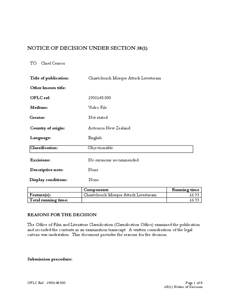 Notice of Decision Under Section 38 | PDF