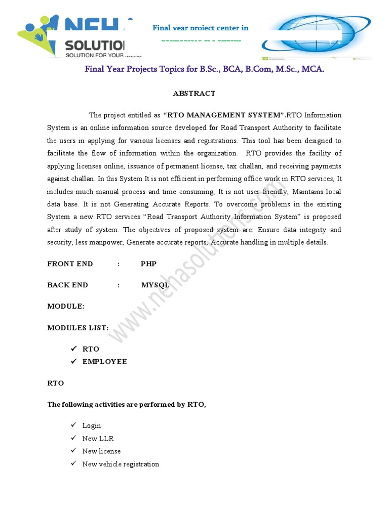 RTO Management System | Download Free PDF | Random Access Memory ...