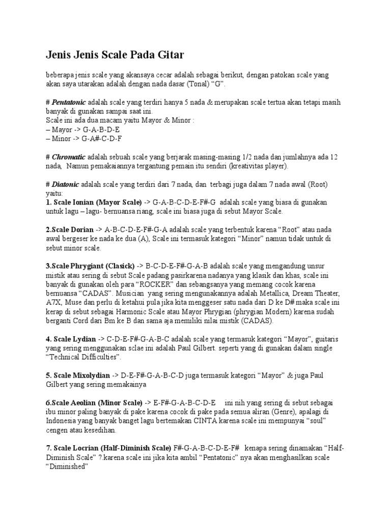 Jenis-Jenis Scale Gitar Lengkap | PDF