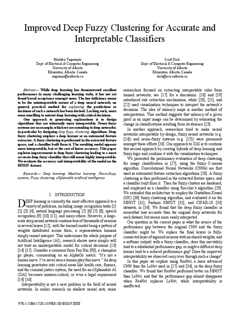 Improved Deep Fuzzy Clustering For Accurate and Interpretable Classifiers | Download Free PDF ...