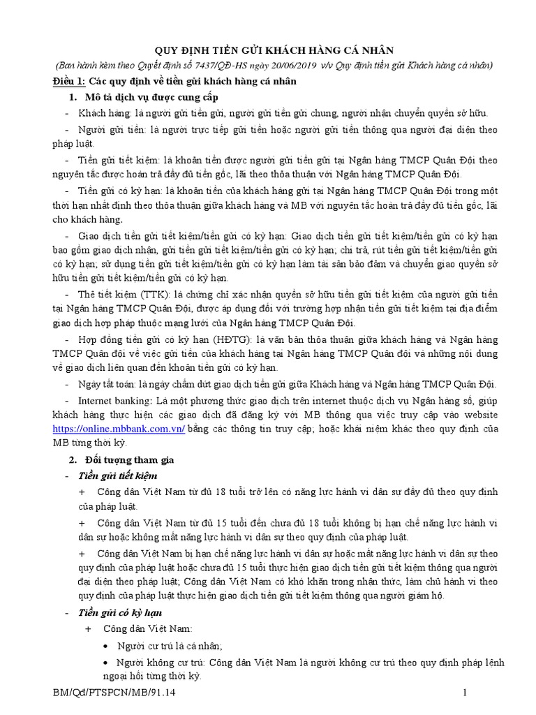 Quy Dinh Tien Gui KHCN 20190704 | PDF