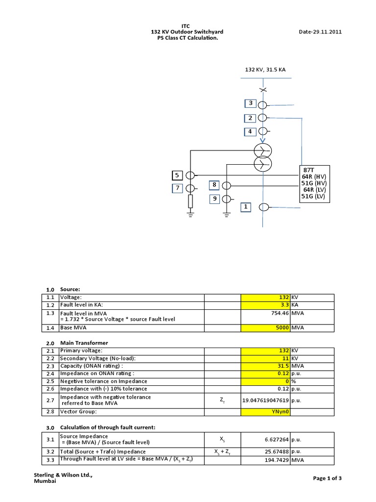 CT Knee Point Voltage Calculation For - Ge Relay | PDF | Transformer | Volt
