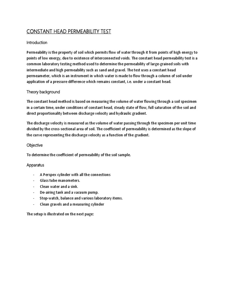 Constant Head Permeability Test | Download Free PDF | Soil Mechanics ...