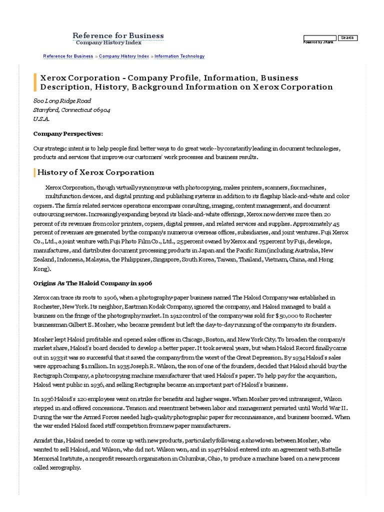 Xerox Corporation - Company Profile, Information, Business Description ...